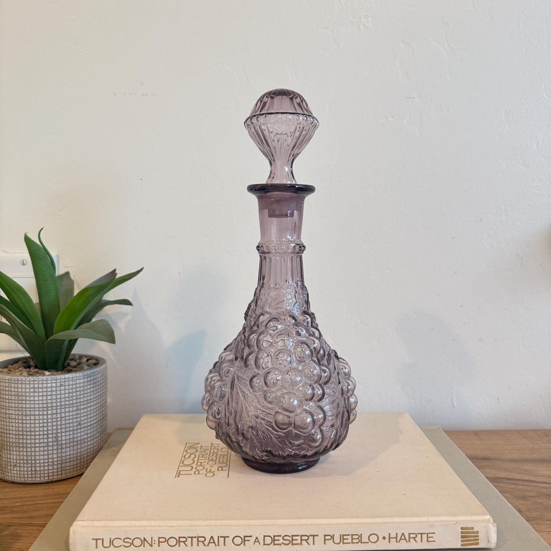 Vintage Imperial Glass Decanter | Amethyst Grapevine Bottle With ...
