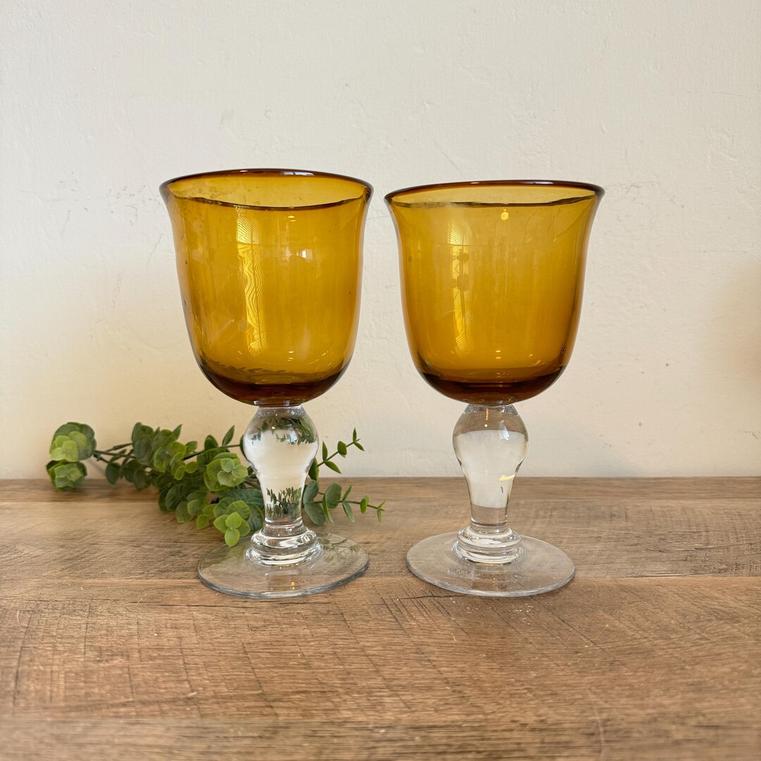 Vintage Handblown Mexican Goblets - Mexican Bubble Glass - Amber ...