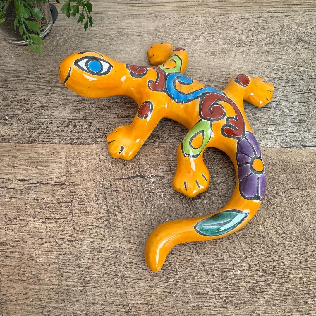 Mexican Pottery Lizard - Yellow - Orange - Talavera - Mexico - Figurine ...