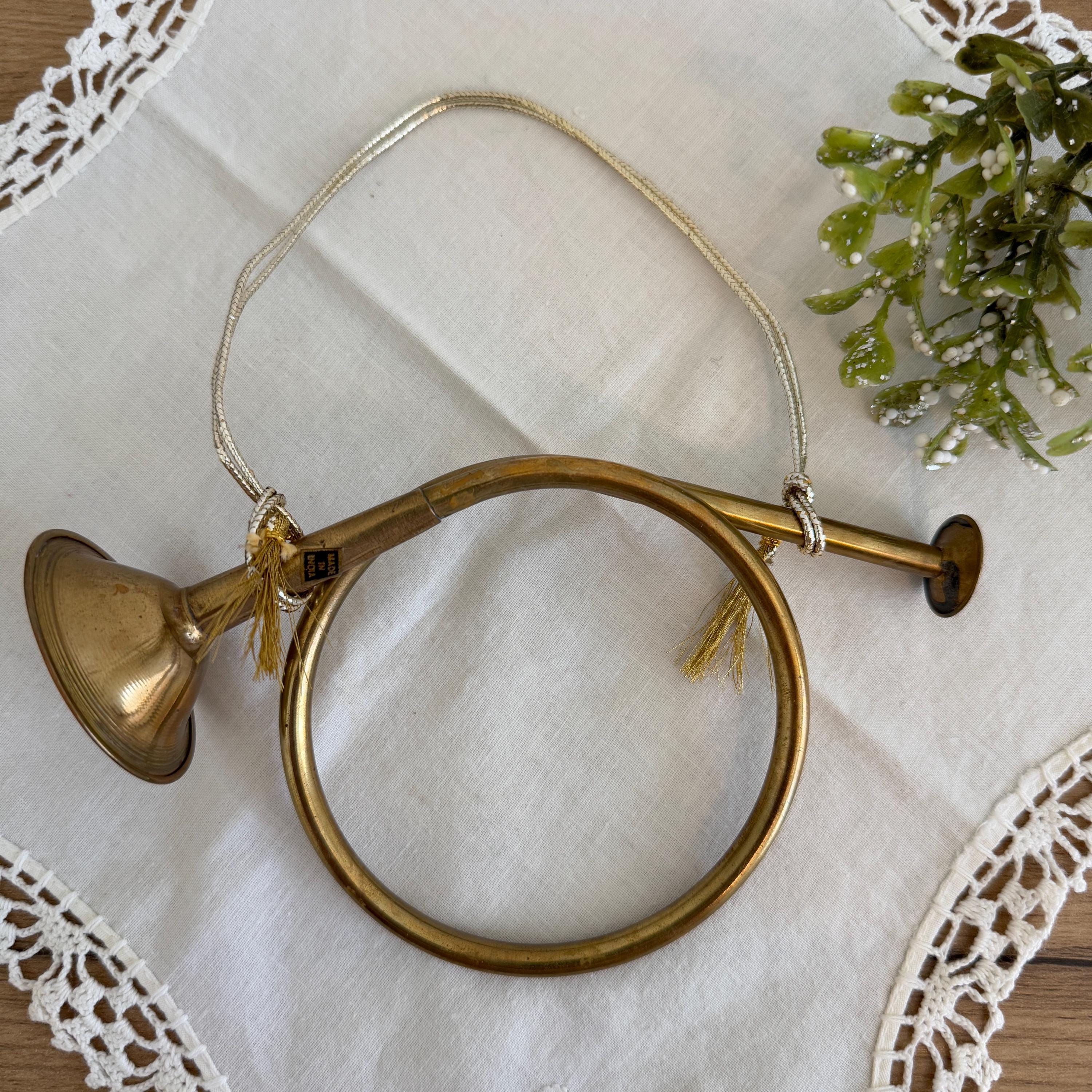 Vintage Brass Horn | Small Decorative Bugle | Rustic Wall Hanging ...