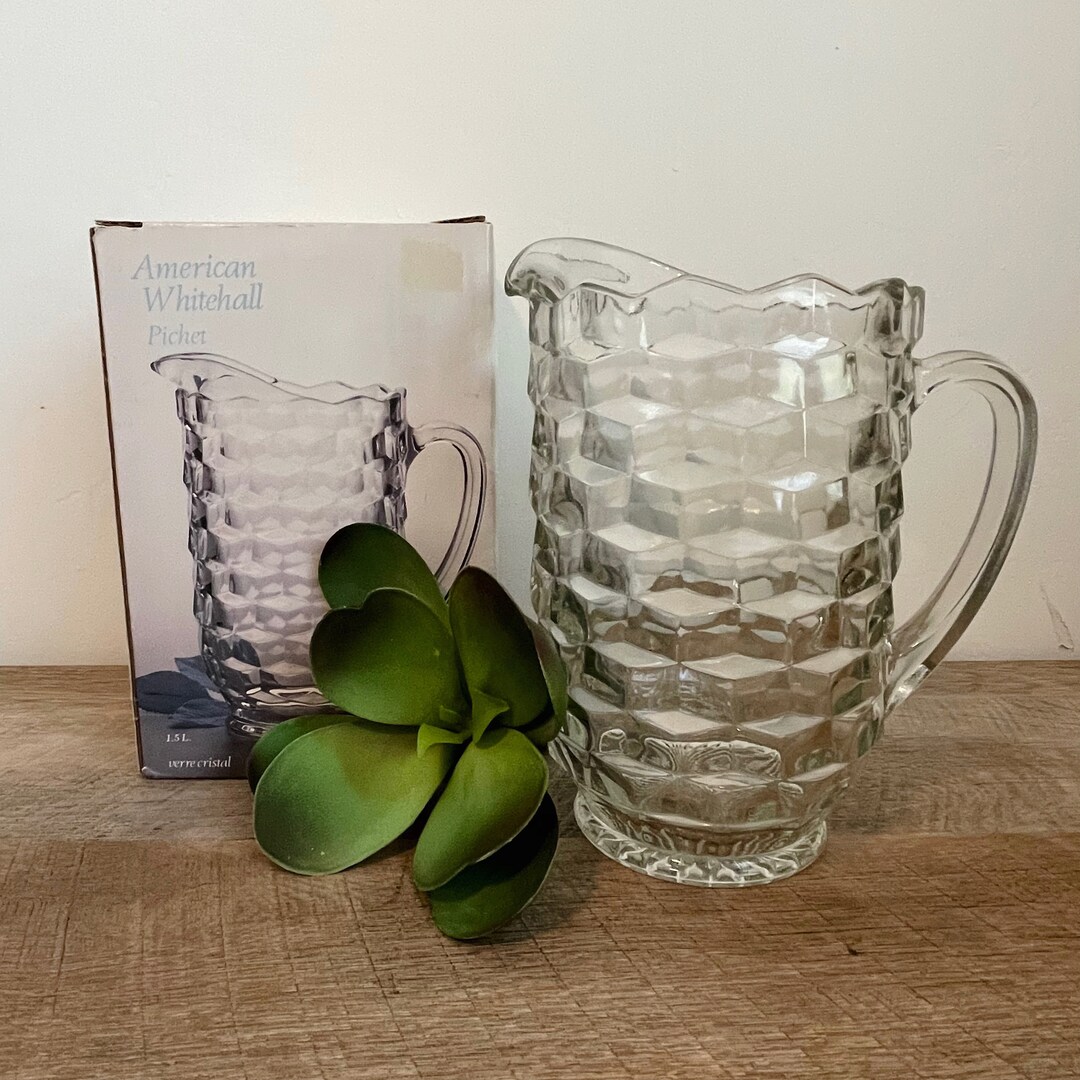 Cubist Clear Pitcher - WITH BOX - American Whitehall - Indiana Glass - Etsy