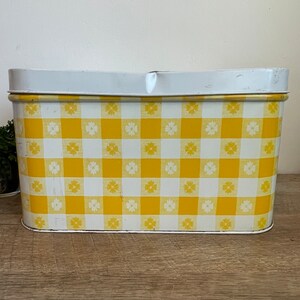 Yellow and White Checked Tin - Bread Box - 1950's - Hinged Tin Box ...