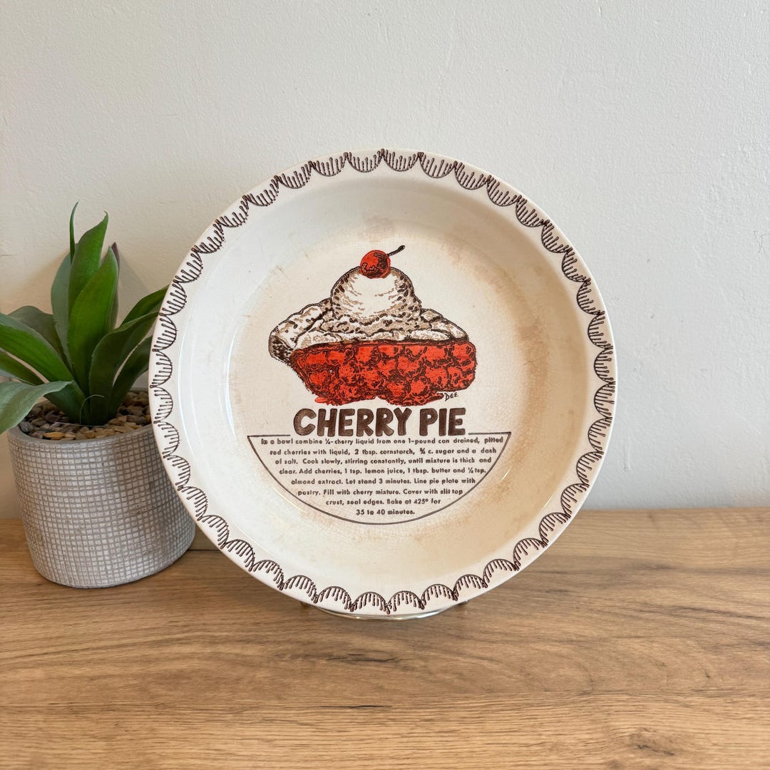 Cherry Pie Plate - Vintage - Recipe Design - Ceramic Pie Pan - Summer ...