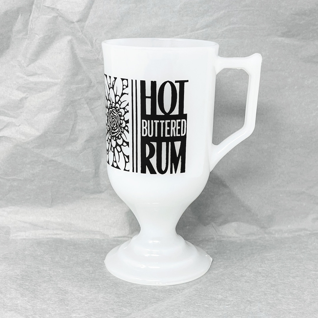 Hot Buttered Rum Mug Milk Glass Pedestal Footed Cup 1960's rum Barware ...