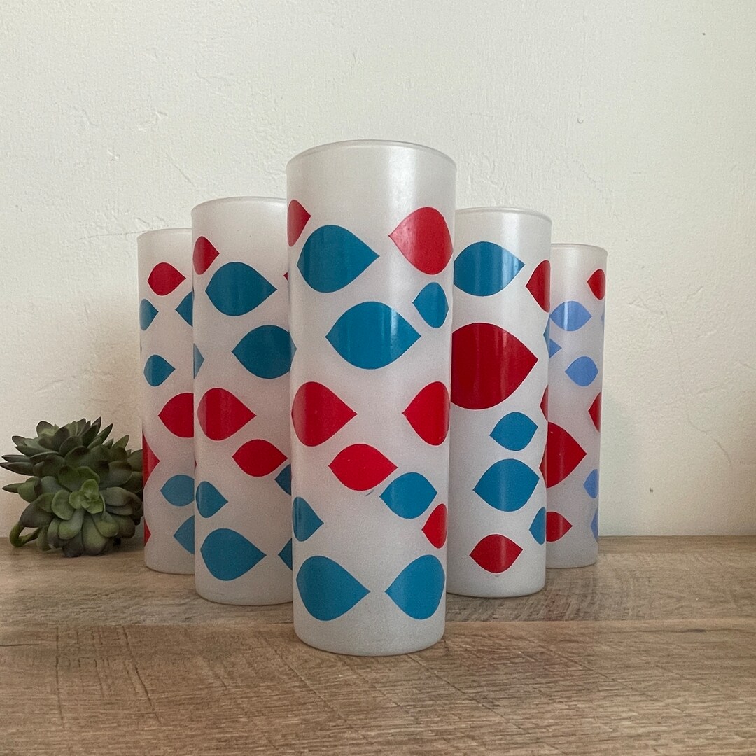 Vintage Mod Glassware | CHOICE | 60s/70s Red Blue Op Art Glasses ...