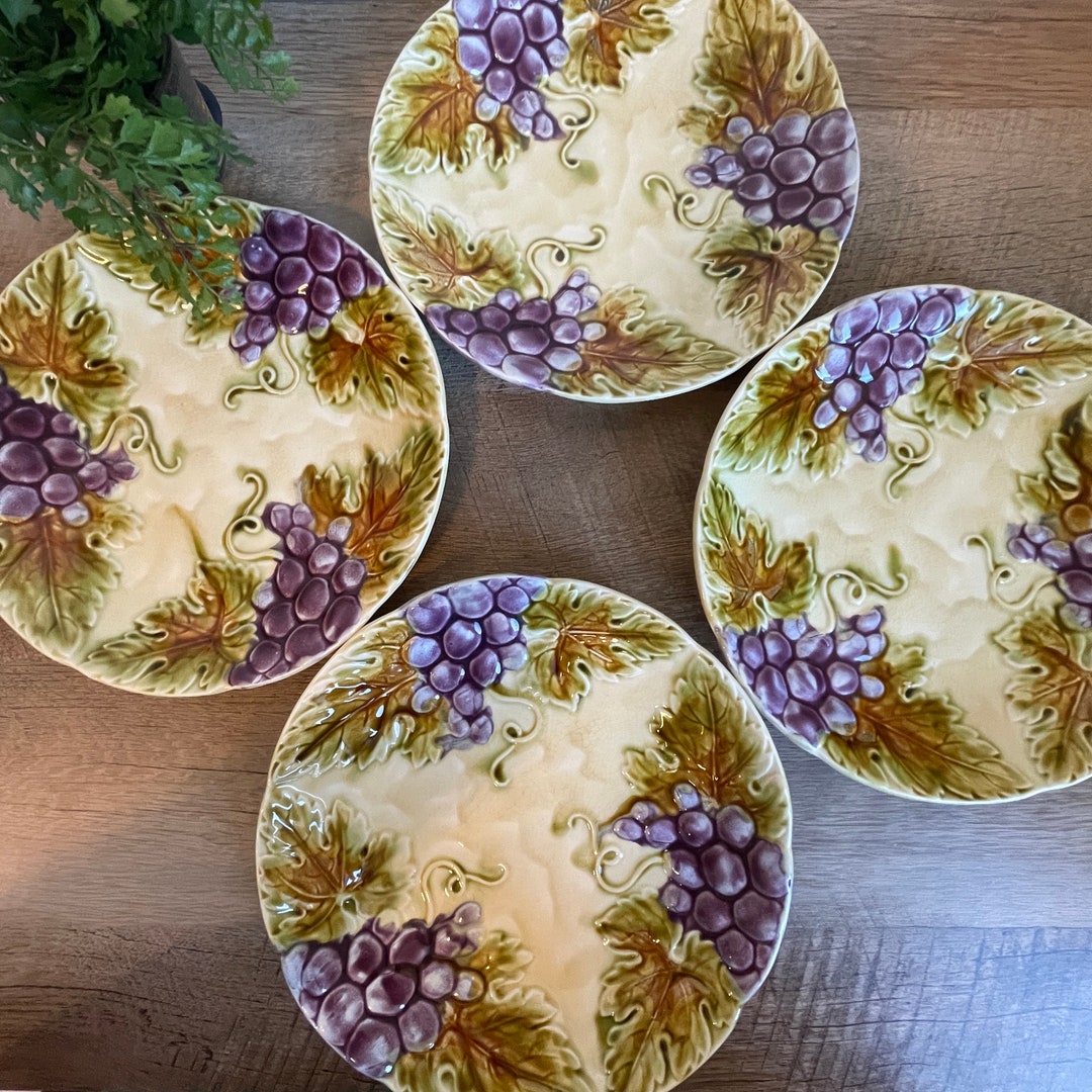Antique French Majolica Grape Plates | Onnaing Barbotine | Set of 4 | 8 ...