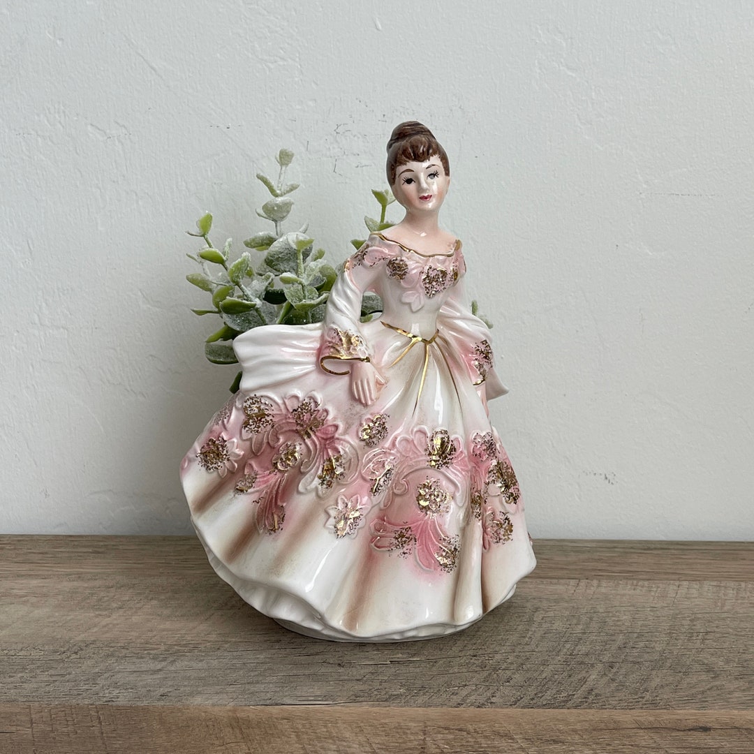 Lefton Lady Planter Pink Dress Gold Accents Victorian Style 5860 ...