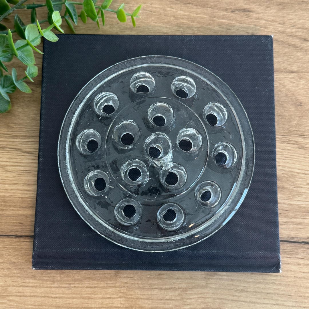 Vintage Glass Flower Frog | Clear Glass Floral Arranging Holder 16 Hole ...