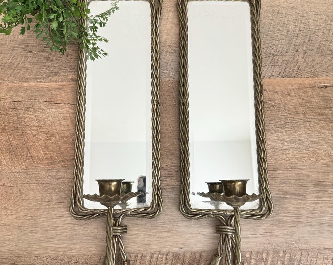 Mid-century Candle Sconces - Brass Tone - Twisted Metal - Rope and ...