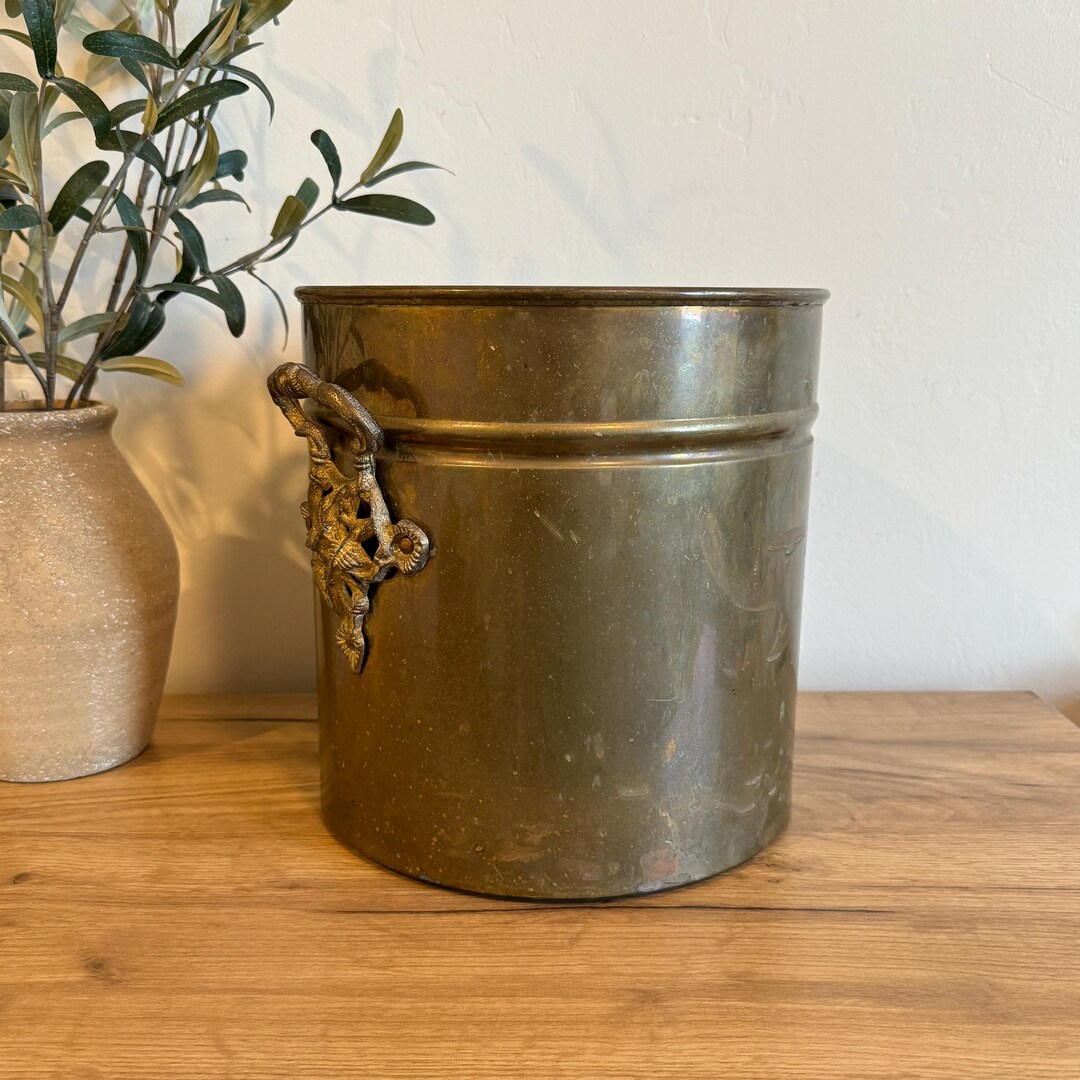 Vintage Brass Bucket | Fireplace Decor | Kindling or Planter Bucket ...