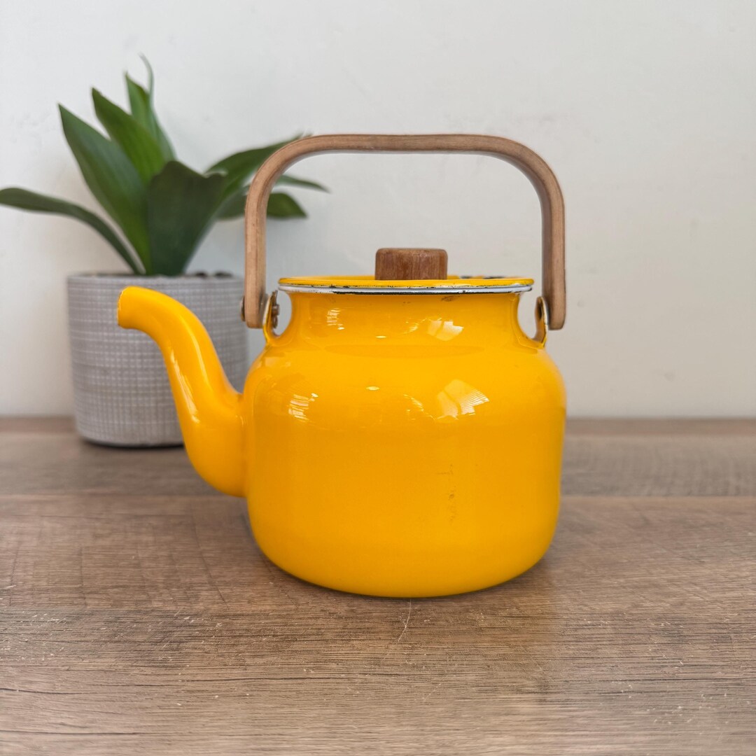 Vintage Yellow Teapot - Mid-century - Canary Yellow - Wooden Handle ...