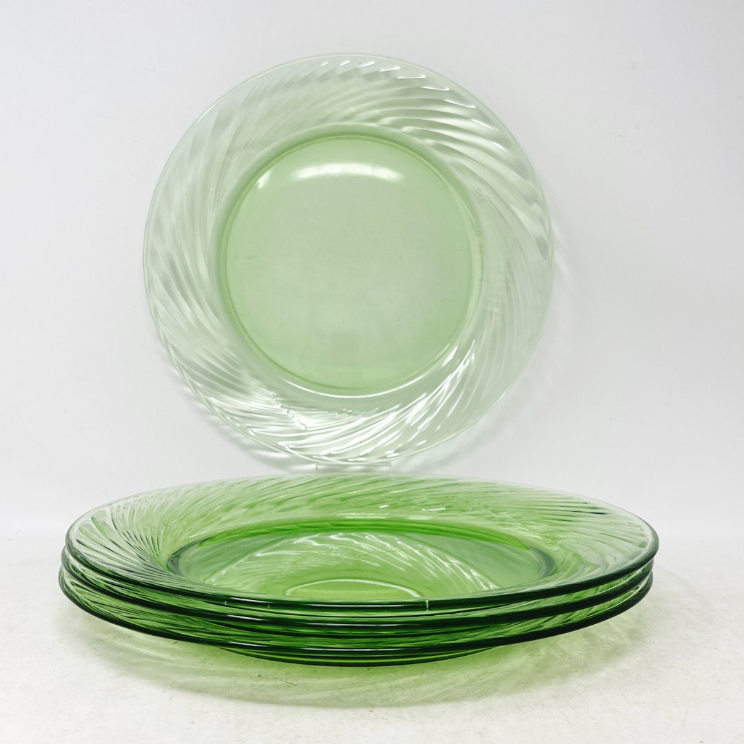Green Glass Dishes Salad Plates Dessert Plates Vintage Pyrex Festiva ...