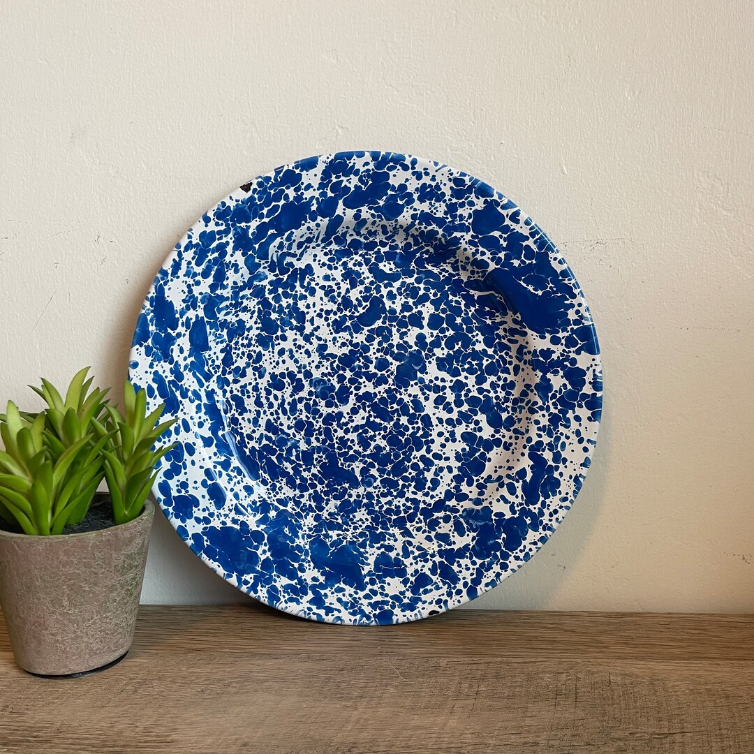 Blue Granite Ware Plate - Blue - Enamelware - Mottled Pattern - Kitchen ...