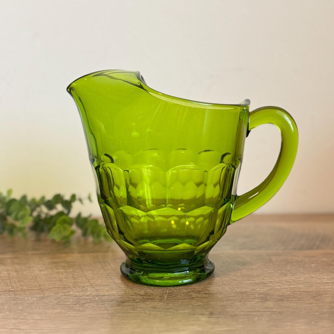 Vintage Green Glass Pitcher - Viking Glass Georgian Lime Green Glass ...