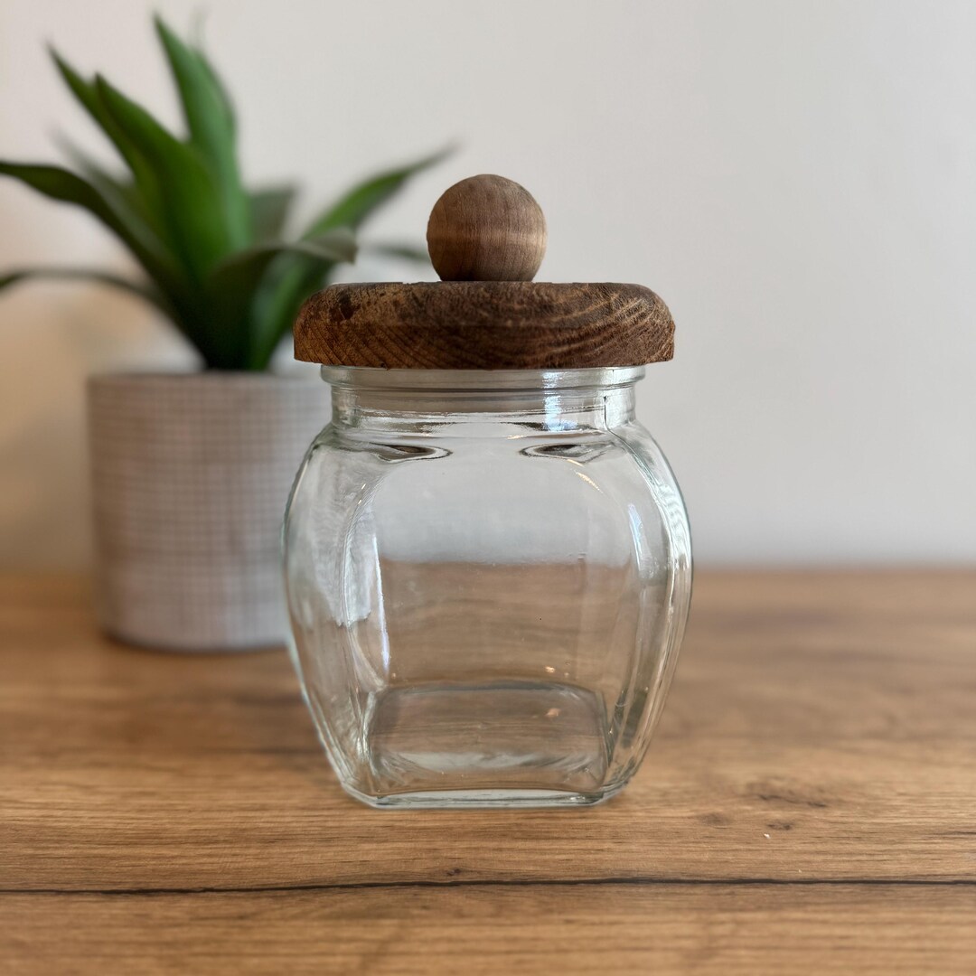 Vintage Glass Jar With Wooden Lid - Canister - Kitchen Canister - Junk ...