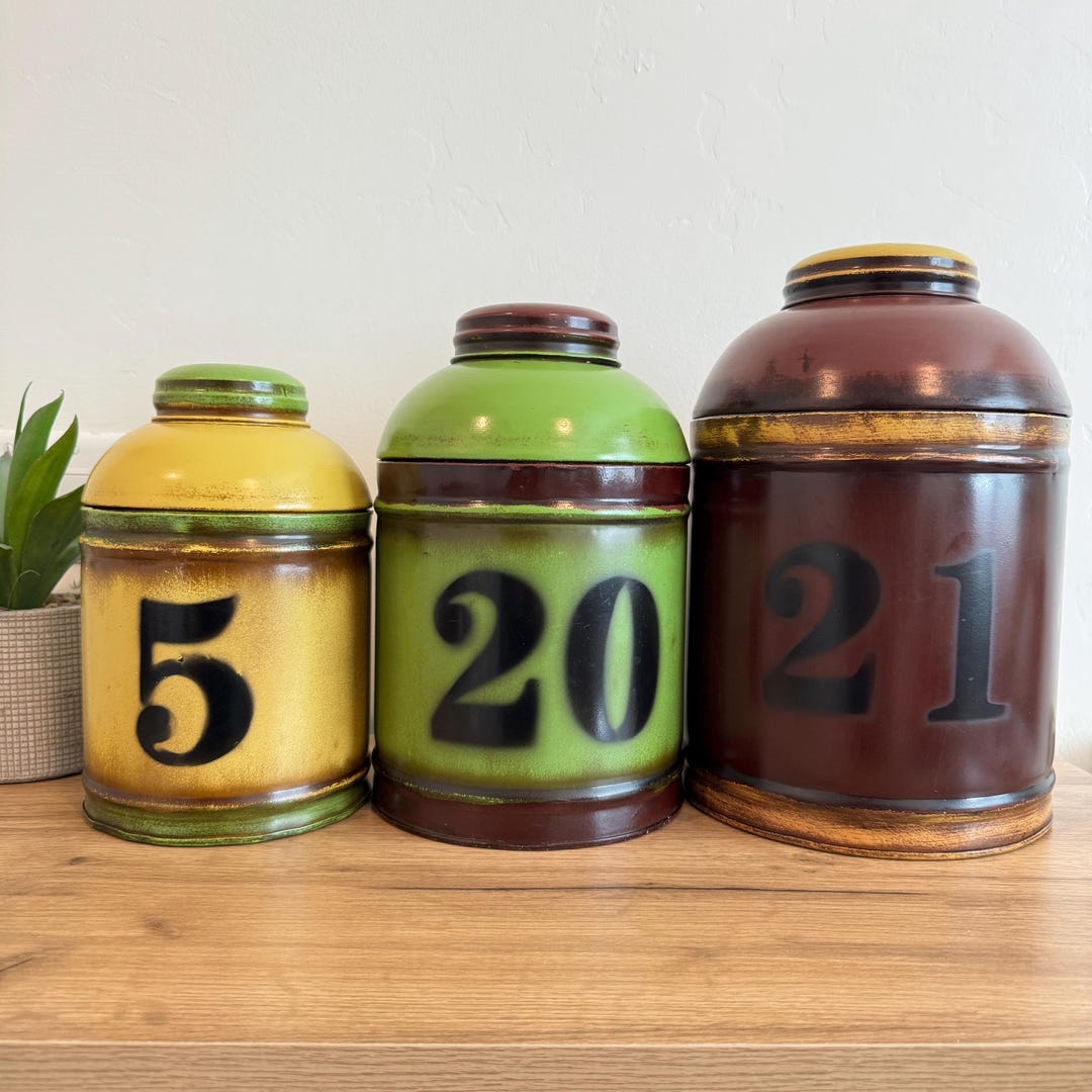 Vintage Metal Canisters With Numbers – CHOICE - Industrial Decor ...
