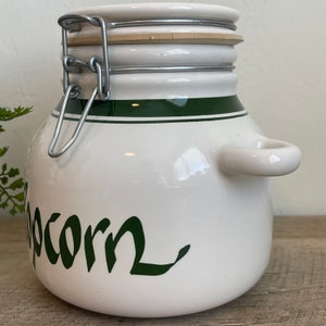 Vintage Popcorn Canister Clay Design Hinged Lid Kitchen Canister Made ...