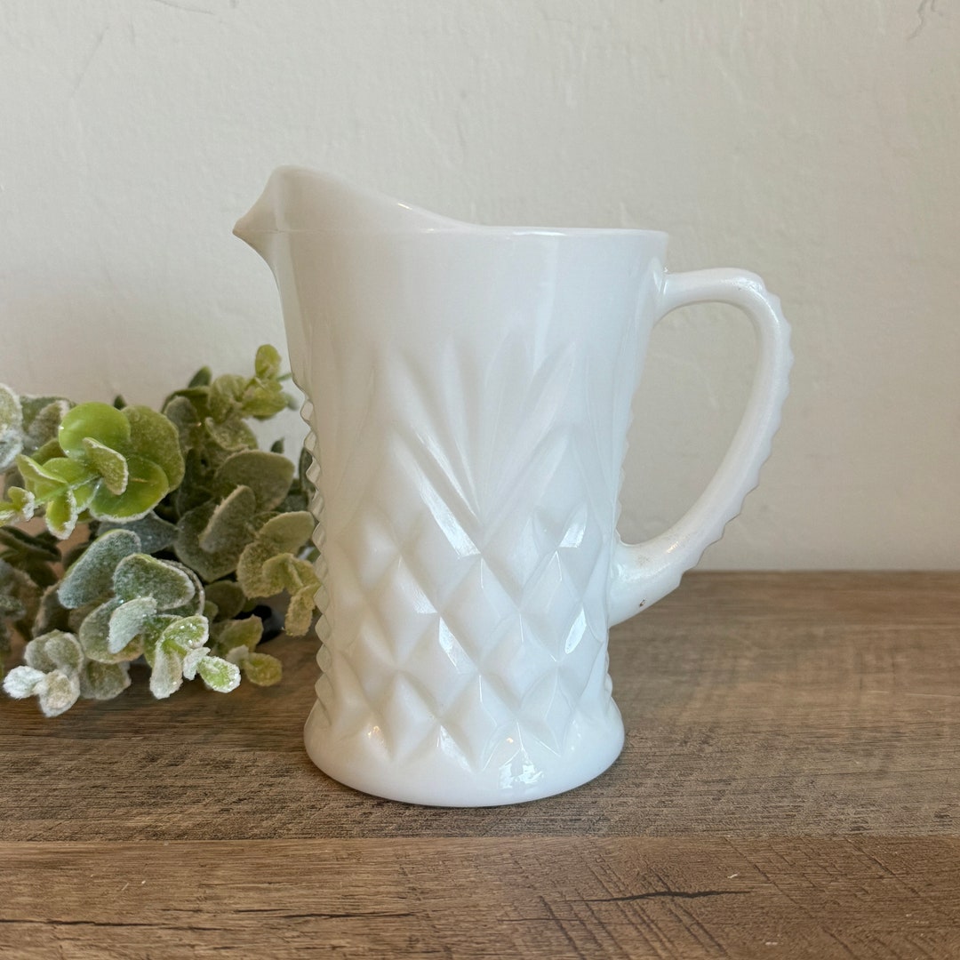 White Milk Glass Pitcher - Small - 5 1/4" - Creamer - Anchor Hocking ...