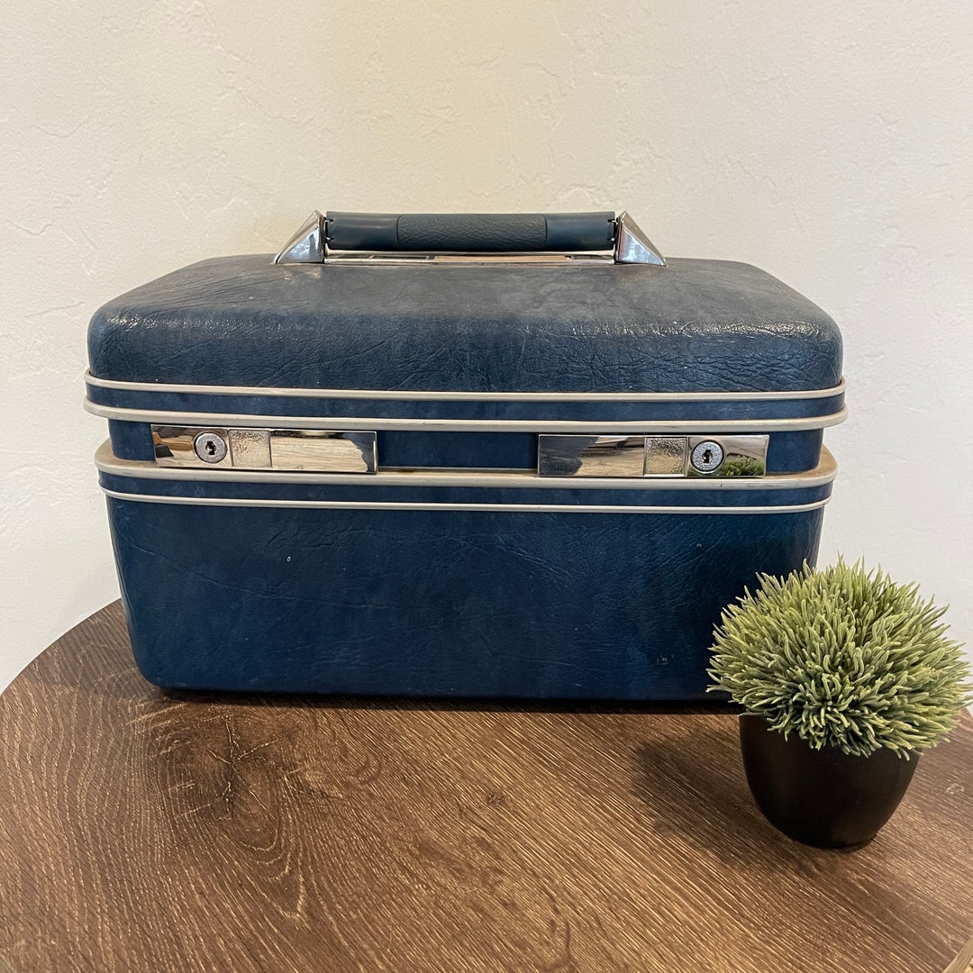 Vintage Train Case Samsonite Travel Case Navy Blue - Etsy