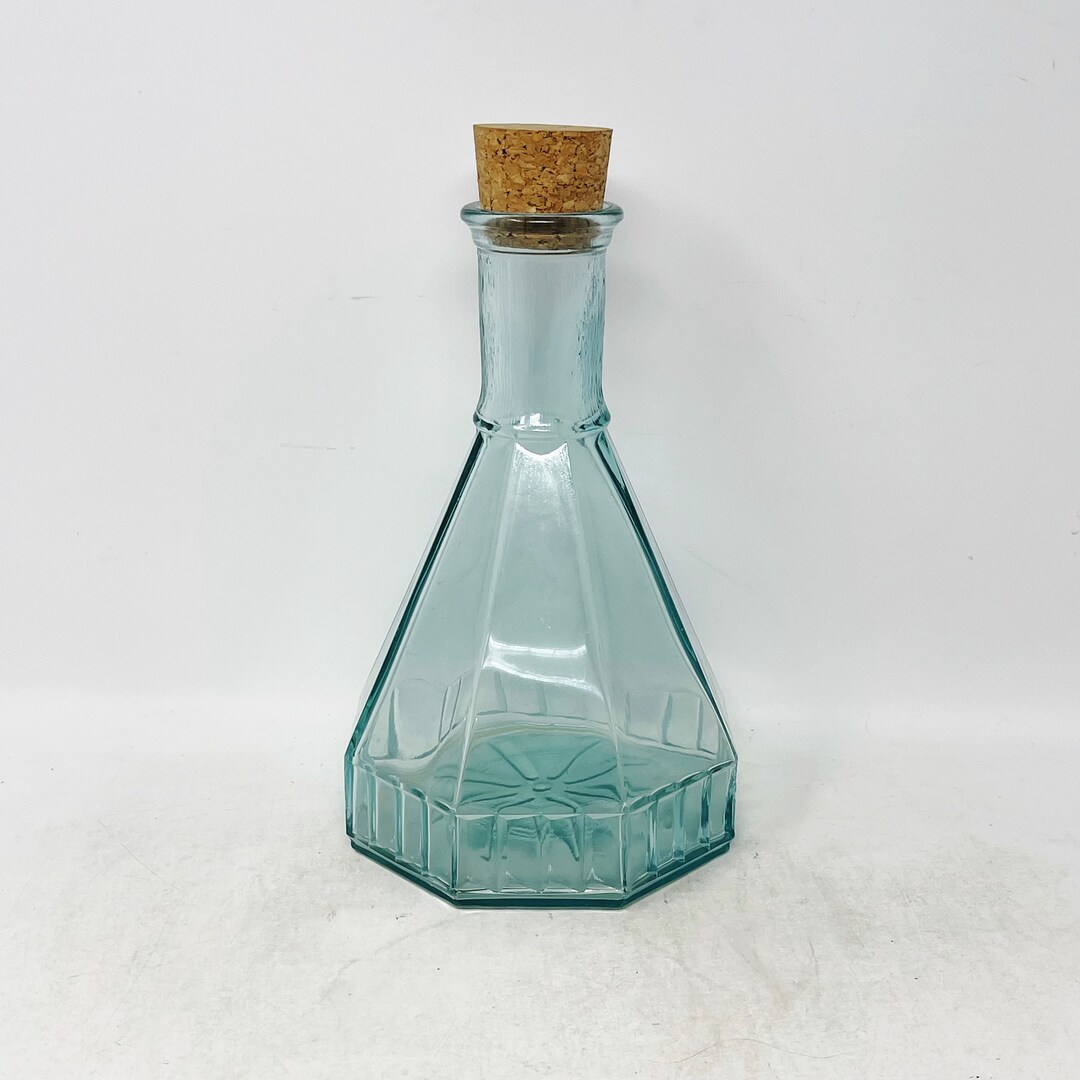 Vintage Blue Water Decanter Blue Glass Octagon Apothecary Jar Mid ...