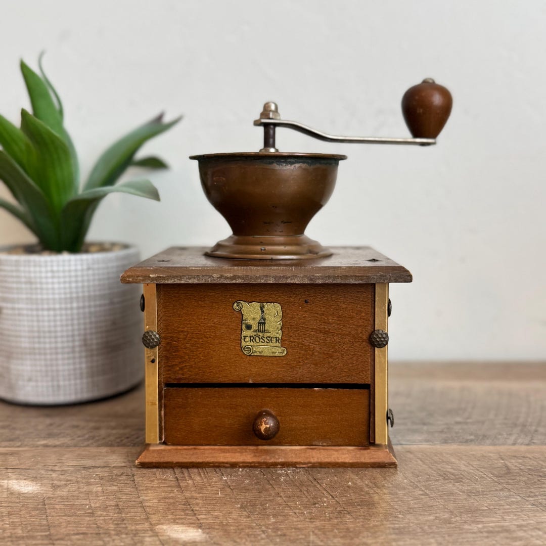 Vintage Coffee Grinder - Trosser - Wood - Cast Iron Grinder - Antique ...