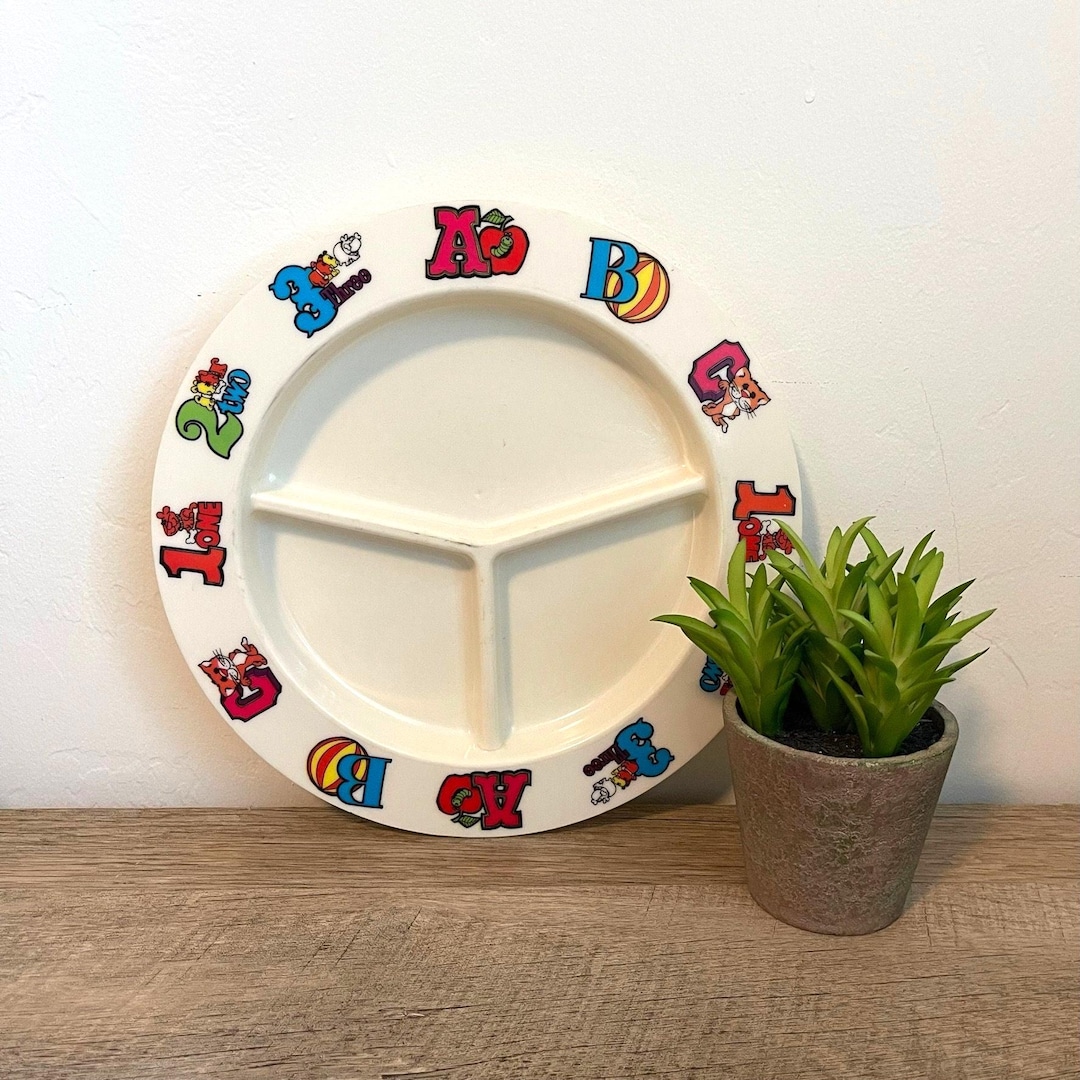 Vintage Divided Children's Plate - ABC, 1,2 3 - Child's ABC Plate ...