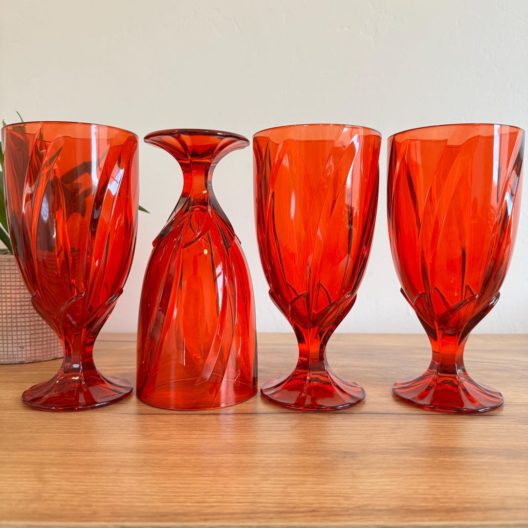 Vintage Noritake Breeze Goblets - Bright Red MCM Goblet Pedestal ...