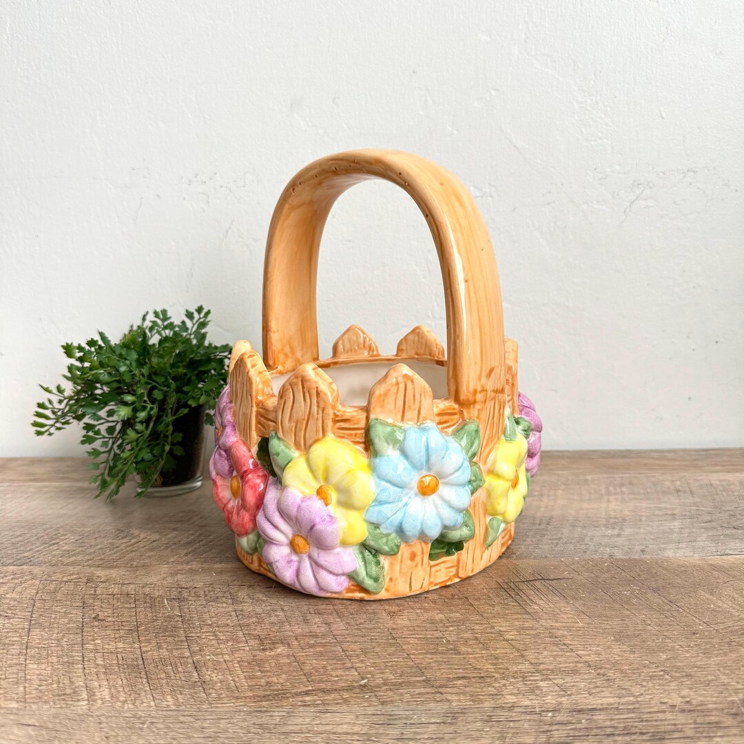 Spring Ceramic Basket - Vintage - Flowers - Teleflora - Planter Basket ...