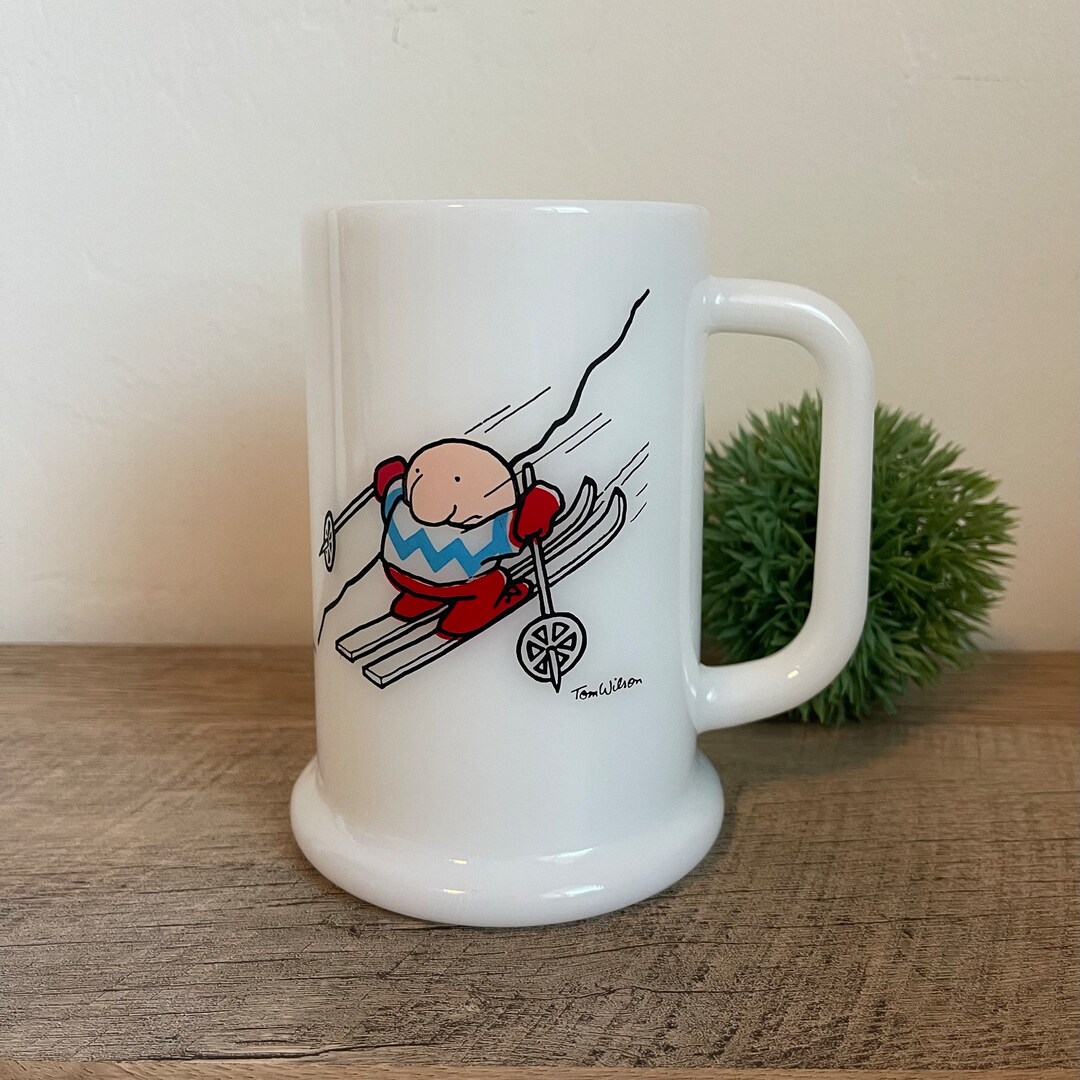 Ziggy Skiing Mug - 1977 - World's Worst Skier - Milk Glass - Stein ...