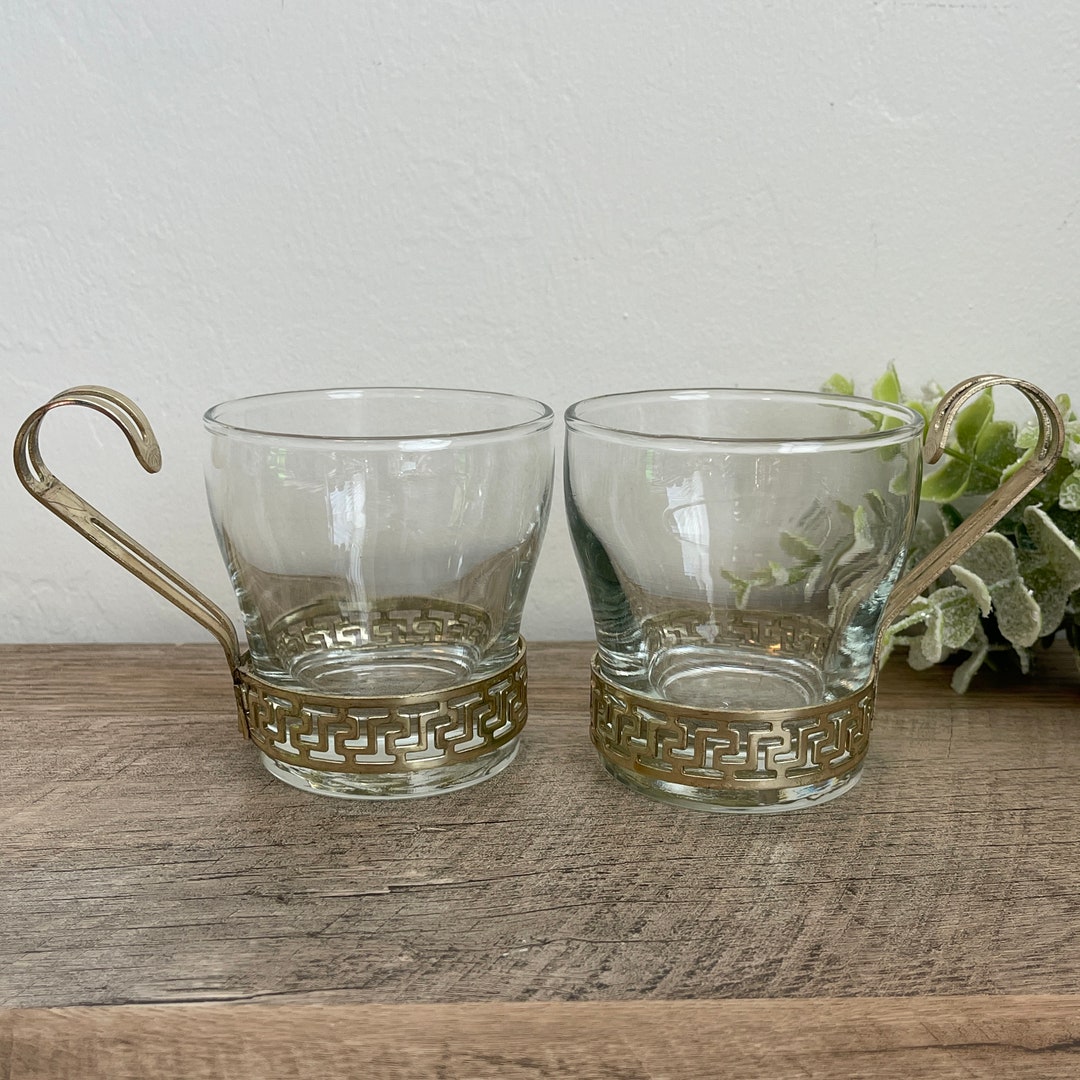 Greek Key Glasses Libbey Silver Caged Glass With Handles Mulled Wine ...