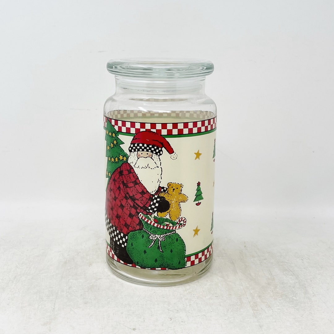 Glass Santa Jar - Debbie Mumm - Checkered Border - Candy Jar - Coca Jar ...
