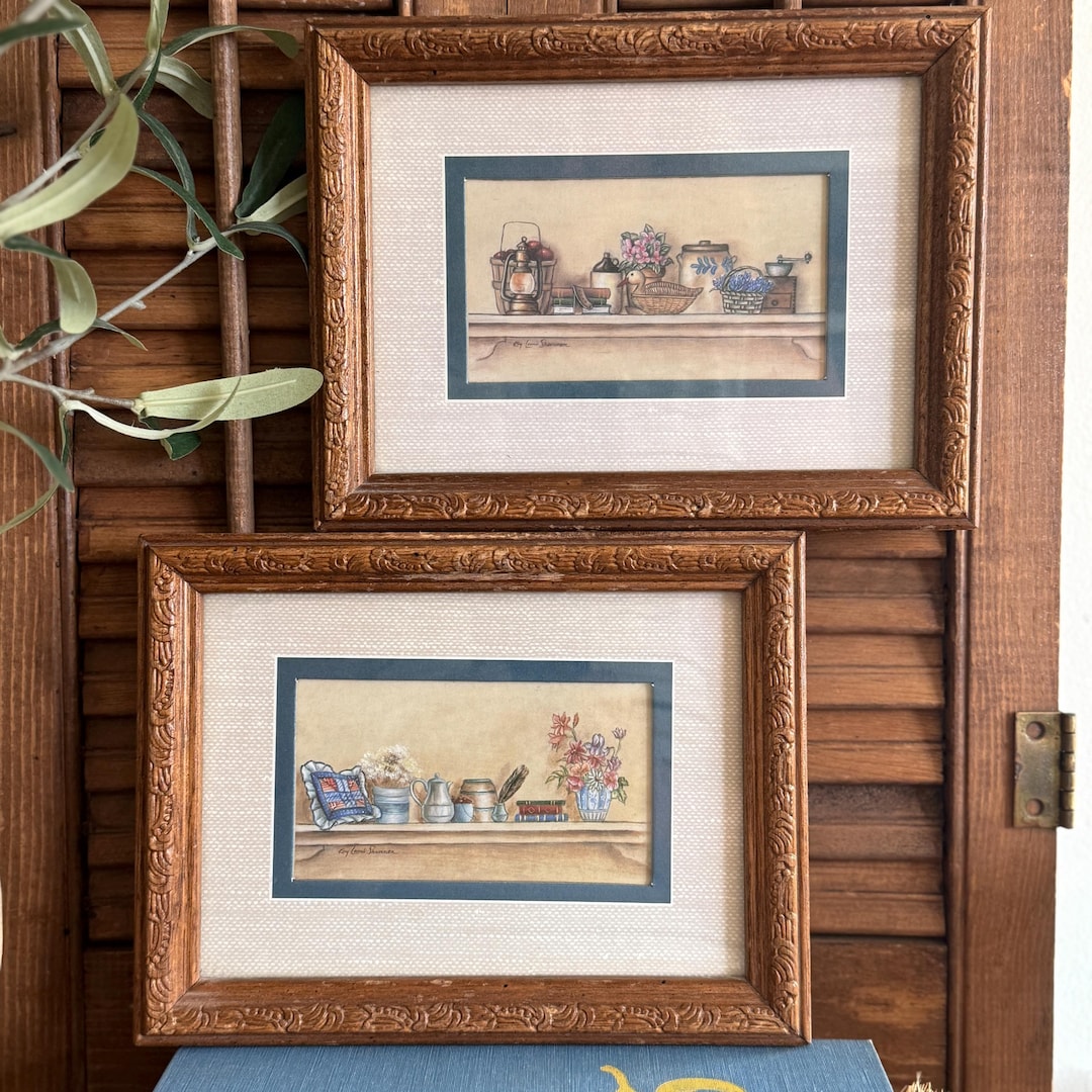 Vintage Framed Wall Art Set | Cottage Kitchen Prints Pair | Rustic ...
