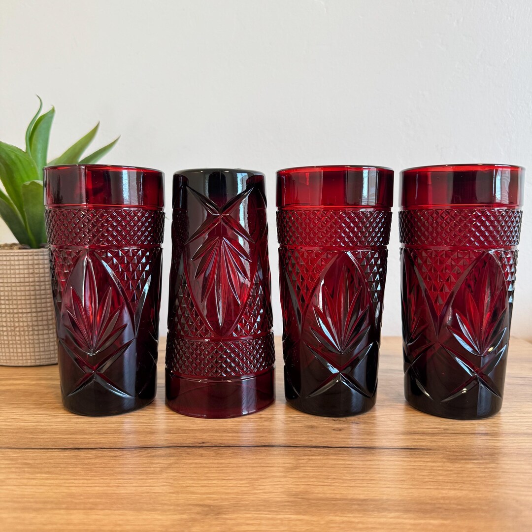 Vintage Red Glasses - Arcoroc Antique Rubis Cooler Glasses - Red Cut ...