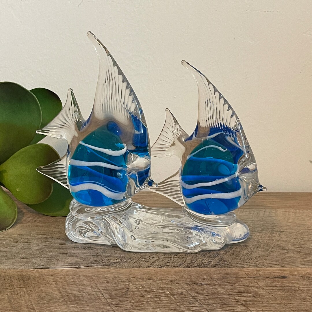 Blue Glass Angel Fish Art Glass Murano Style Glass Angelfish Sculpture ...