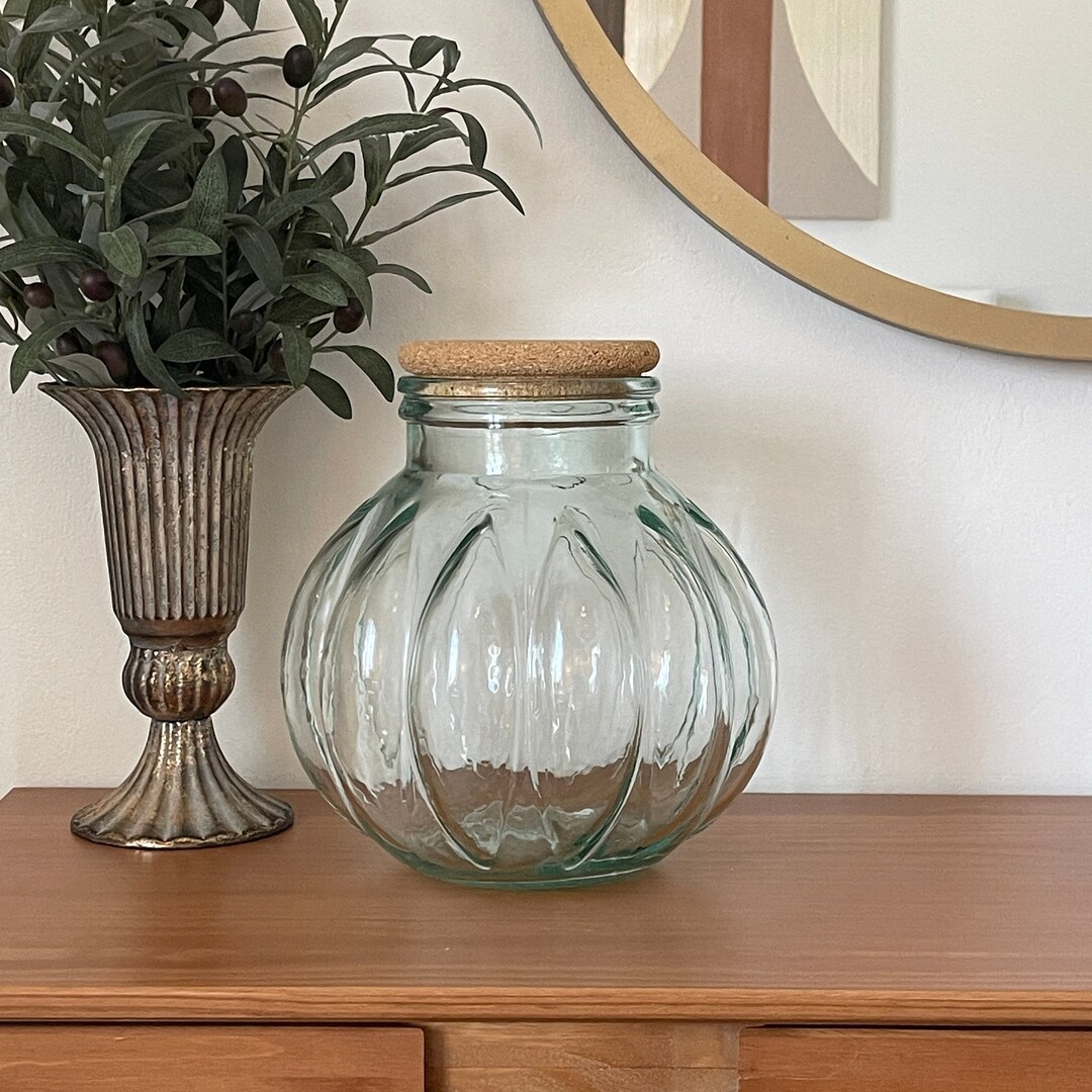 Vintage Green Apothecary Jar - Large - Heavy Glass - Pumpkin Shaped ...