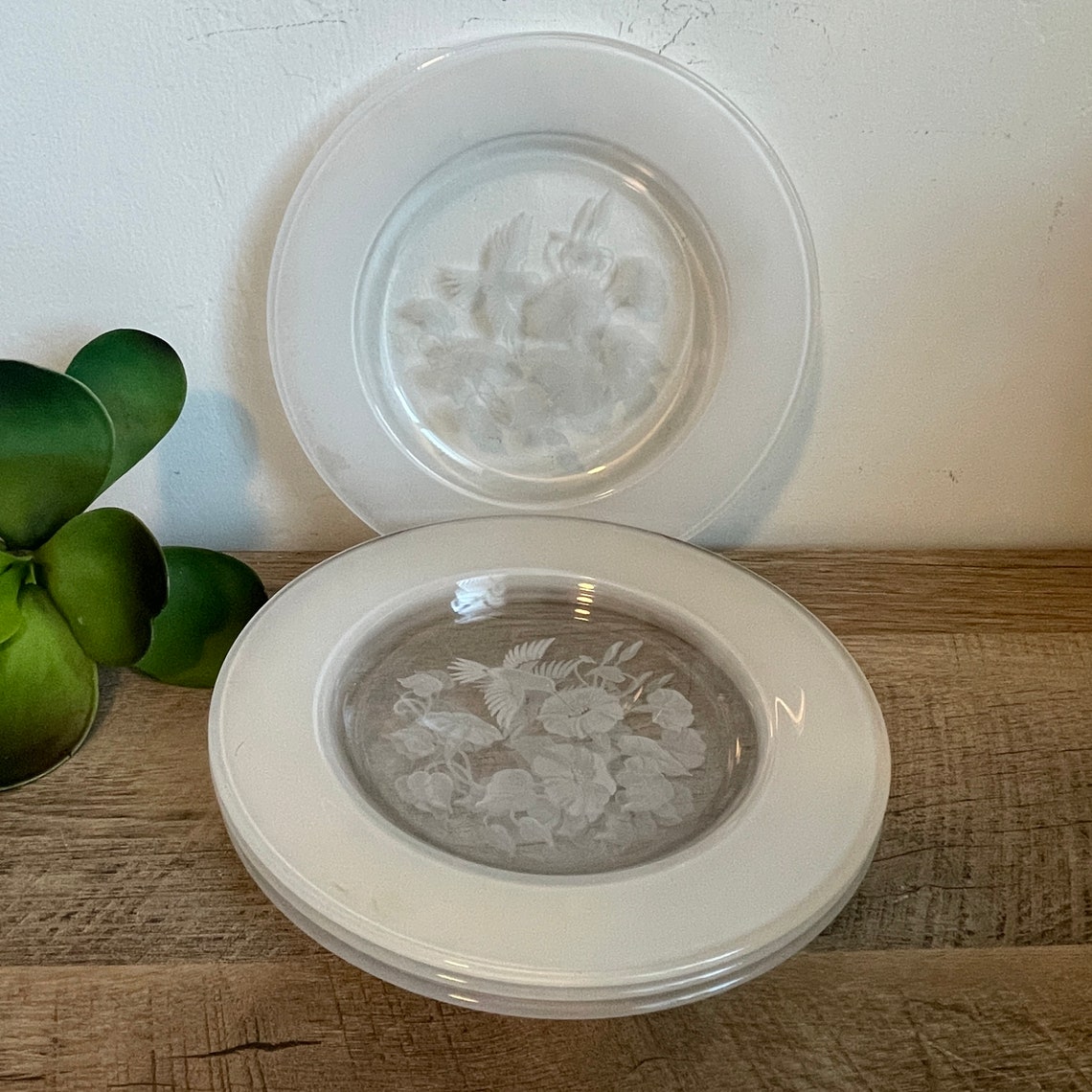 Glass Hummingbird Plates - Set of 4 - Crystal - Made in France - Salad ...