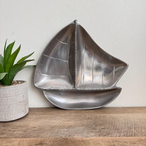 Vintage Sailboat Tray - Nautical - Coastal - Decor - Boat - Silver ...