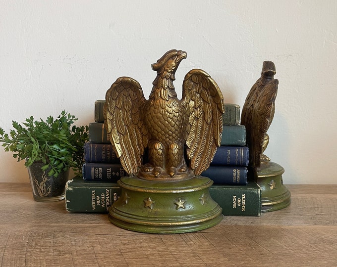 Vintage Eagle Bookends - Sexton USA - Cast Metal - Brass Color, Eagle ...