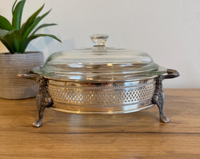 Silver Plated Covered Warmer - Round - PYREX 1.5 Quart Glass Covered ...