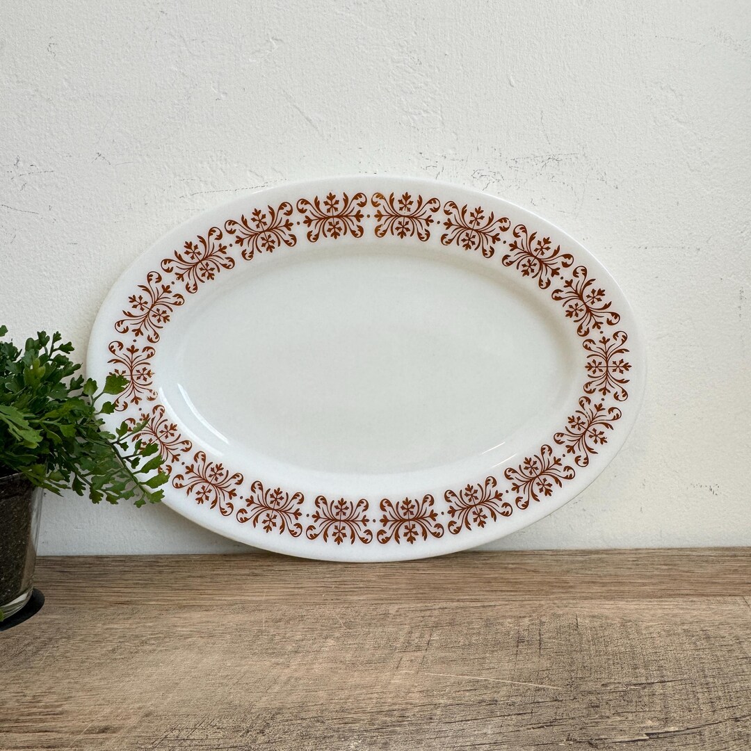 Vintage PYREX Copper Filigree Scroll Platter | Oval Serving Dish ...