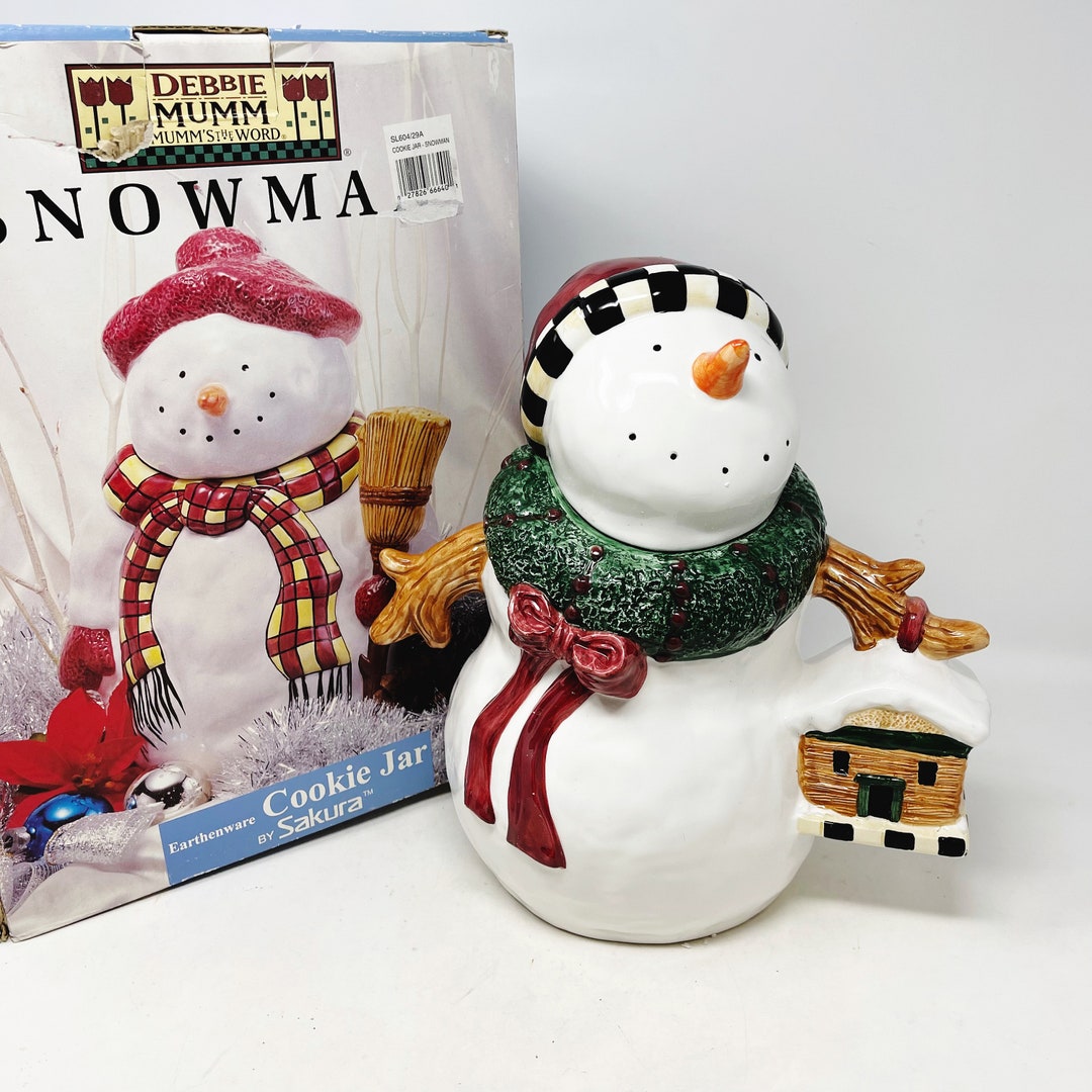 Snowman Cookie Jar - Debbie Mumm - Vintage - Sakura - 1998 - Birdhouse ...