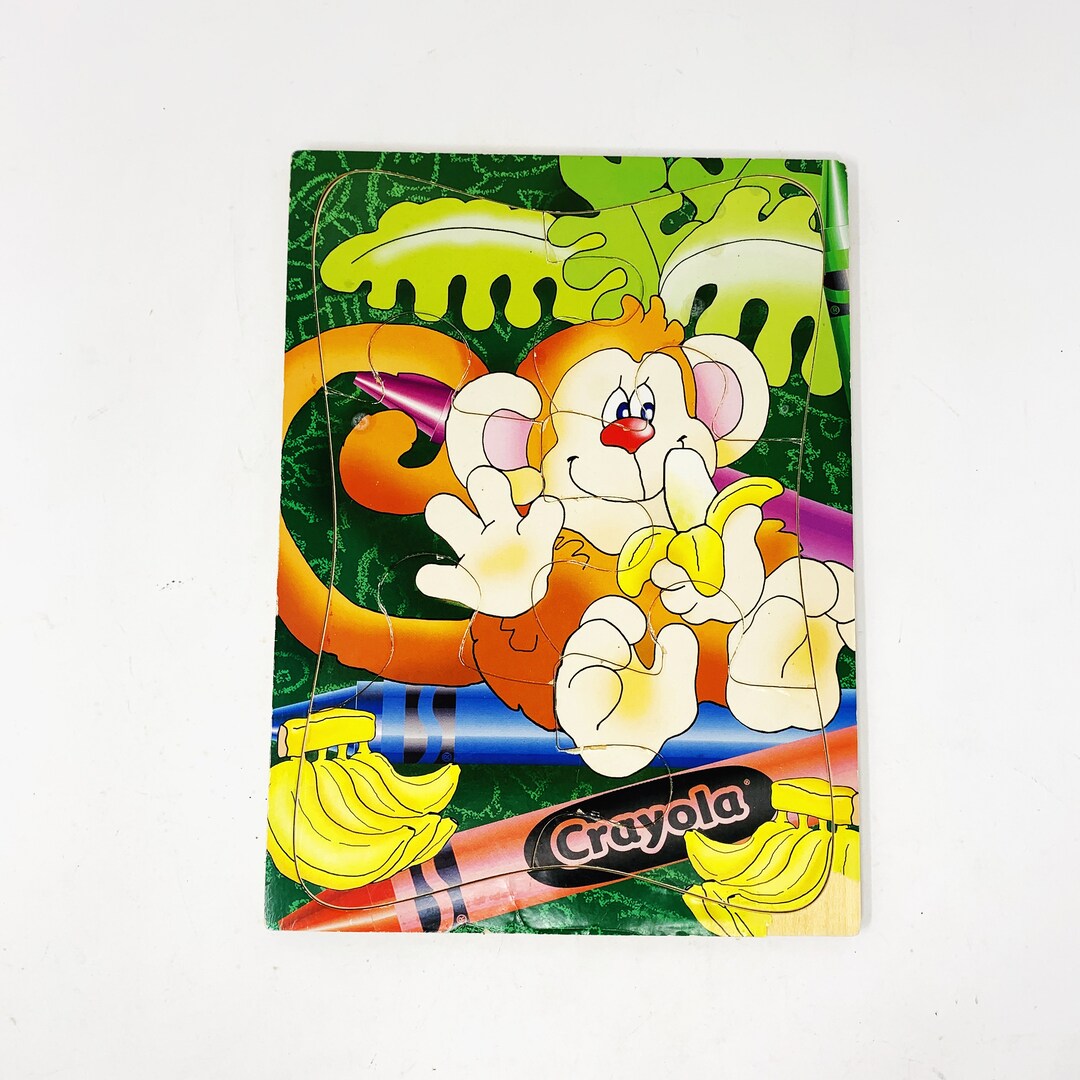 Crayola Monkey Puzzle Wood Puzzle Eating a Banana Toddler - Etsy