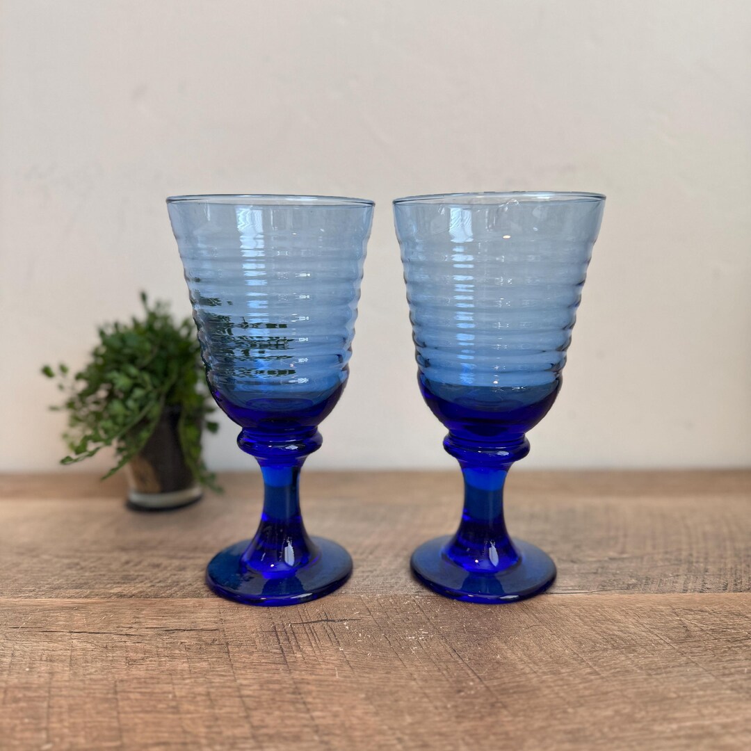 Libbey Sirrus Cobalt Blue Goblets - Mediterranean - Stemmed - Water ...