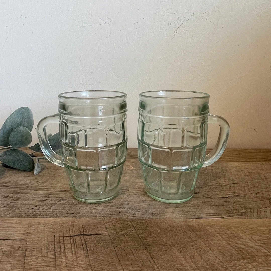 Vintage Barrel Glasses - Thumbprint Barrel Glass Mugs - 1970s - Set of ...