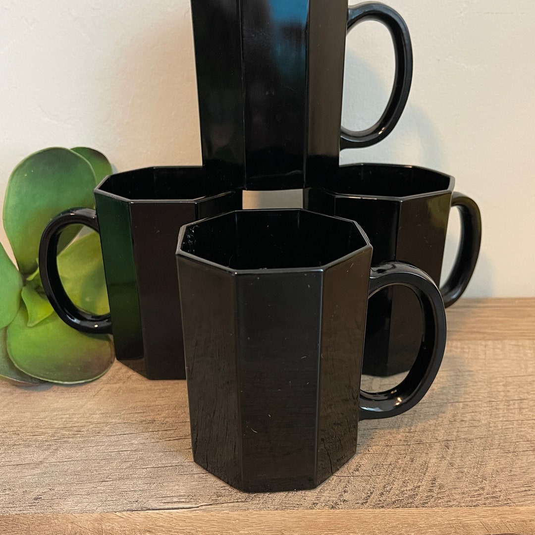Black Octagonal Mugs - Arcoroc - France - Set of 4 - Vintage - Octagon ...