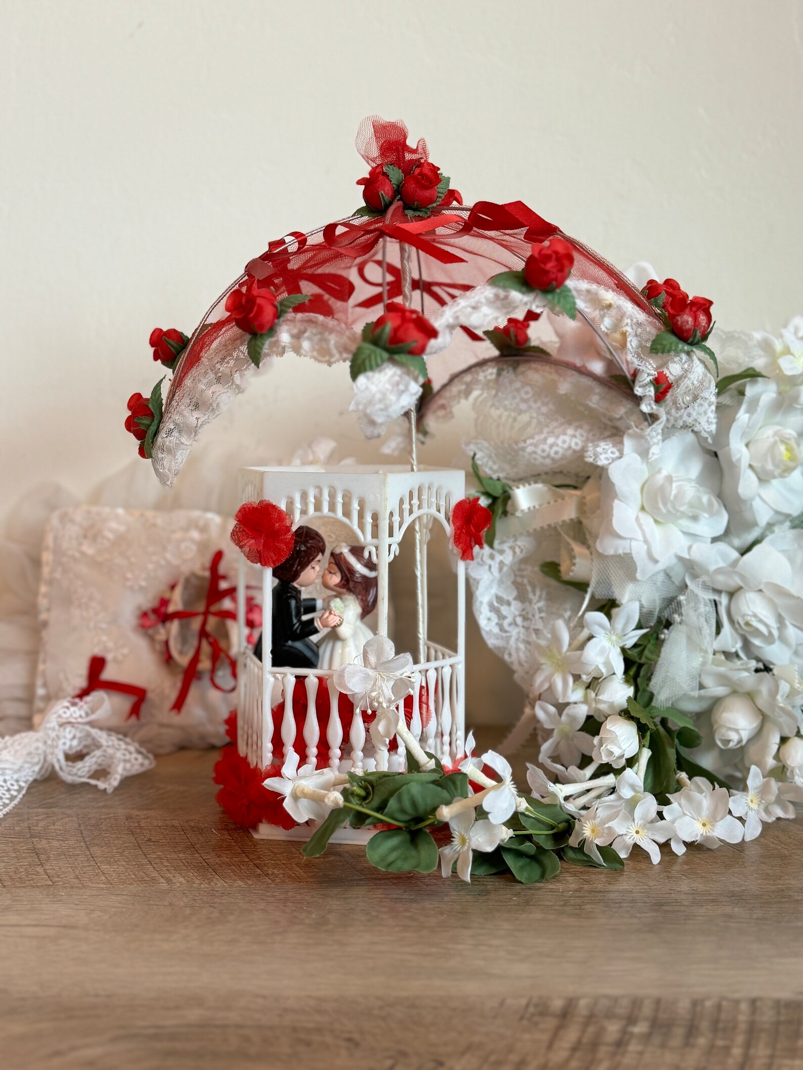 Vintage Wedding Set 1970s | Cake Topper Ring Pillow Bouquet | Bride ...