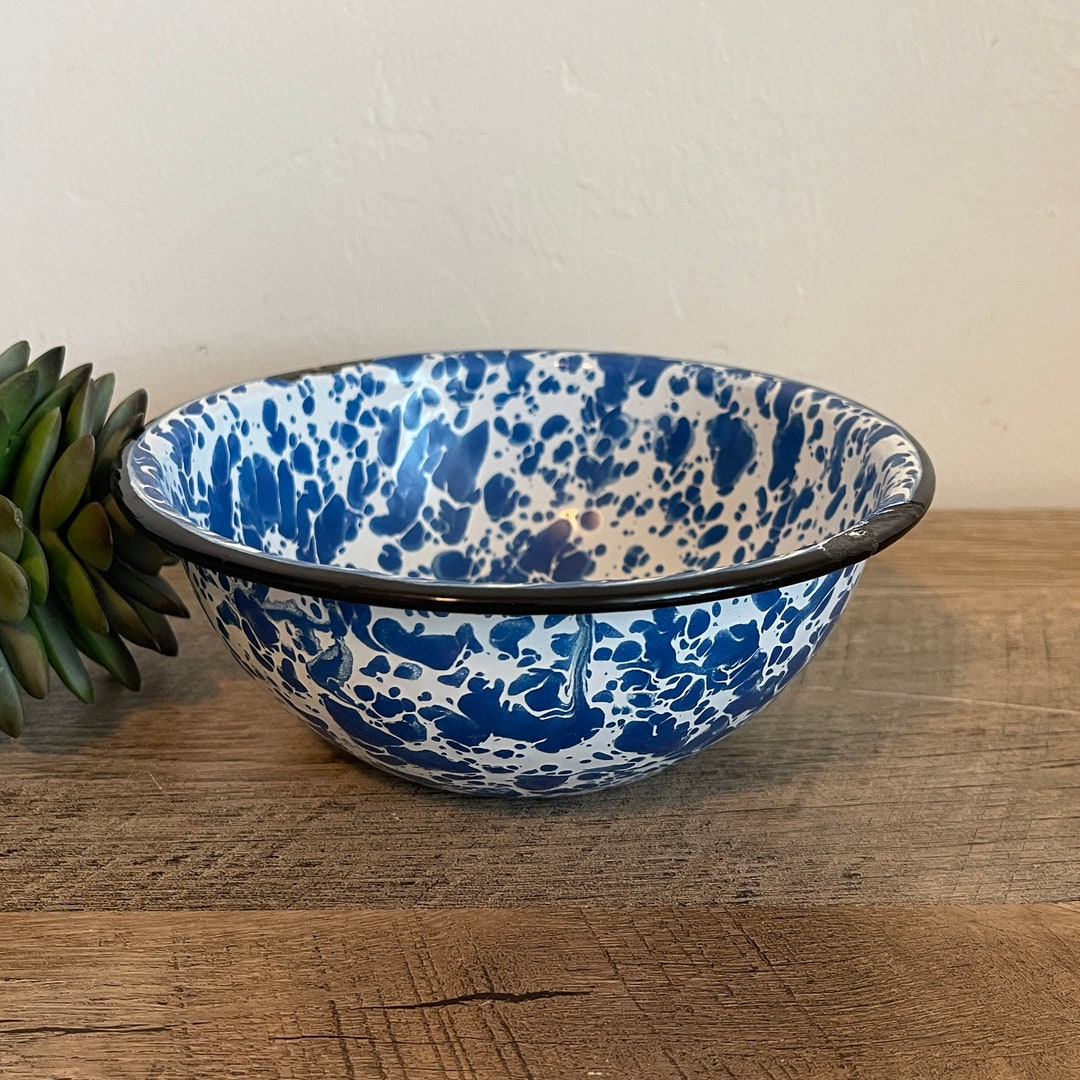 Blue Granite Ware Bowl Blue and White Enamelware Mottled Pattern ...