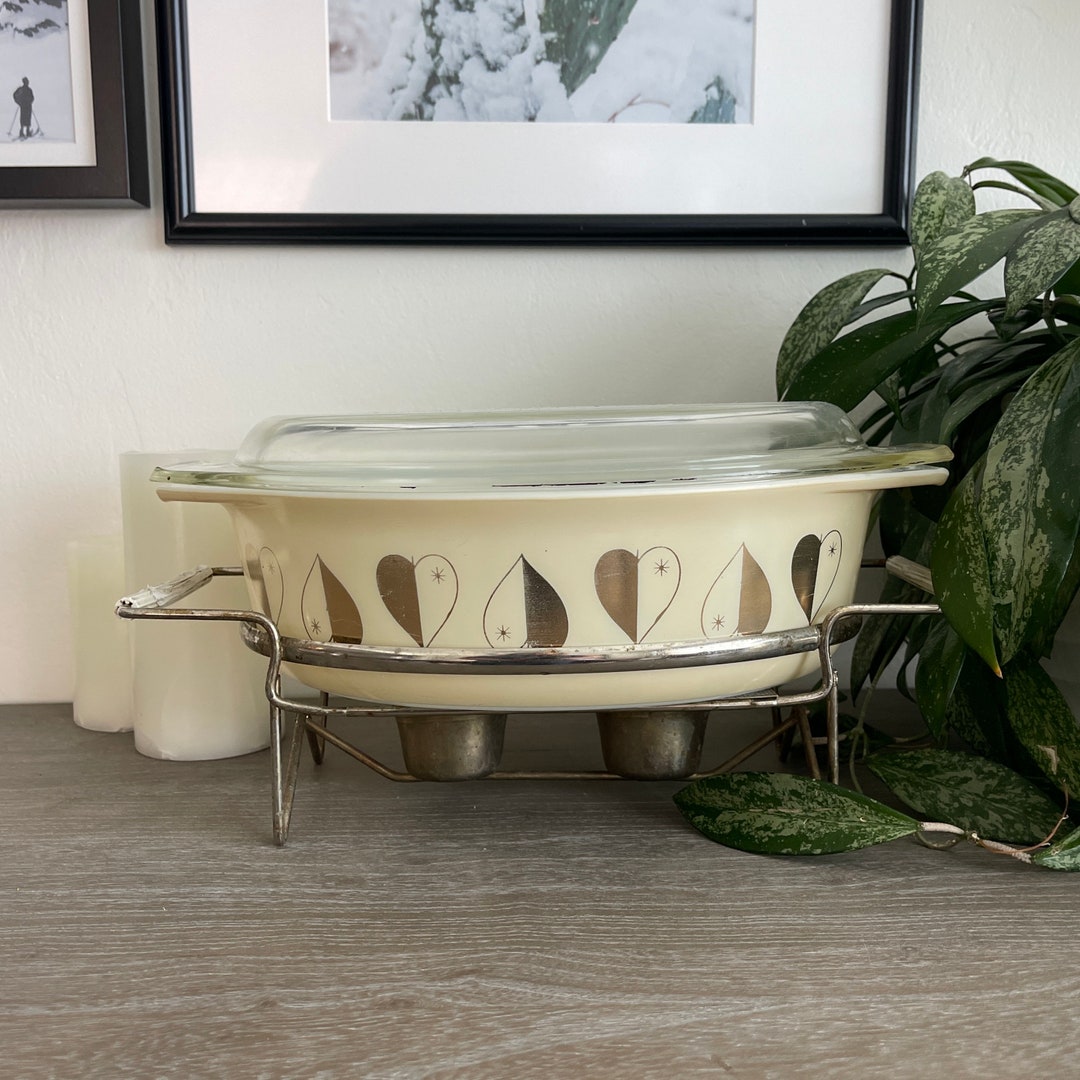 Vintage Pyrex Golden Hearts Candle Warmer, Covered Casserole, Chafing ...