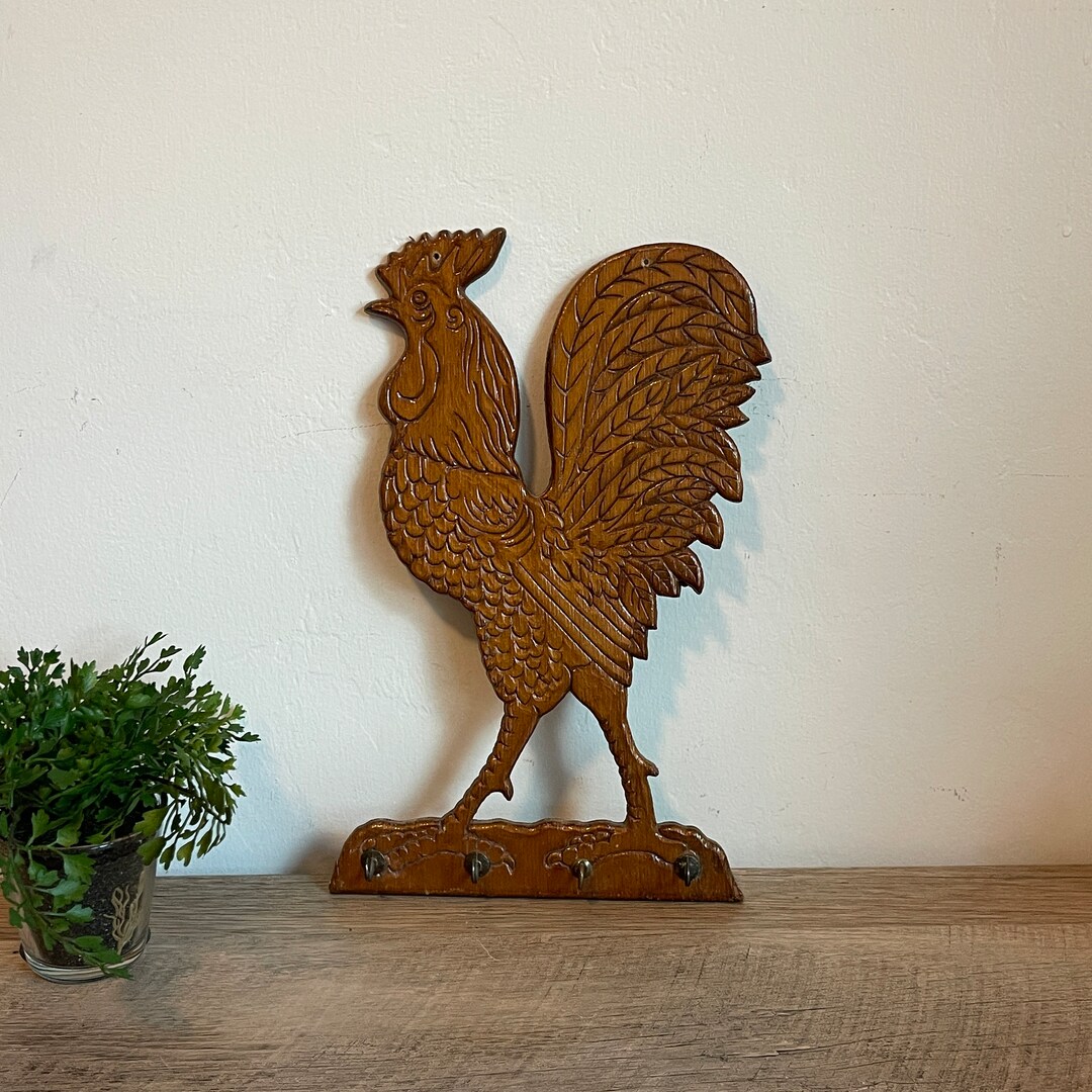 Vintage Wooden Chicken Key Holder Chicken Wall Decor Boho Mid-century ...