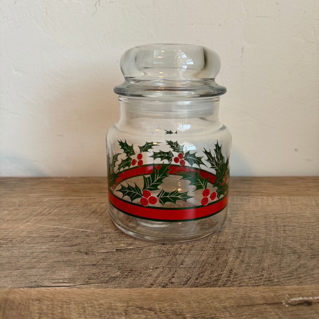 Vintage Holly Jar - Holly and Berries - Apothecary Jar - Glass Jar ...